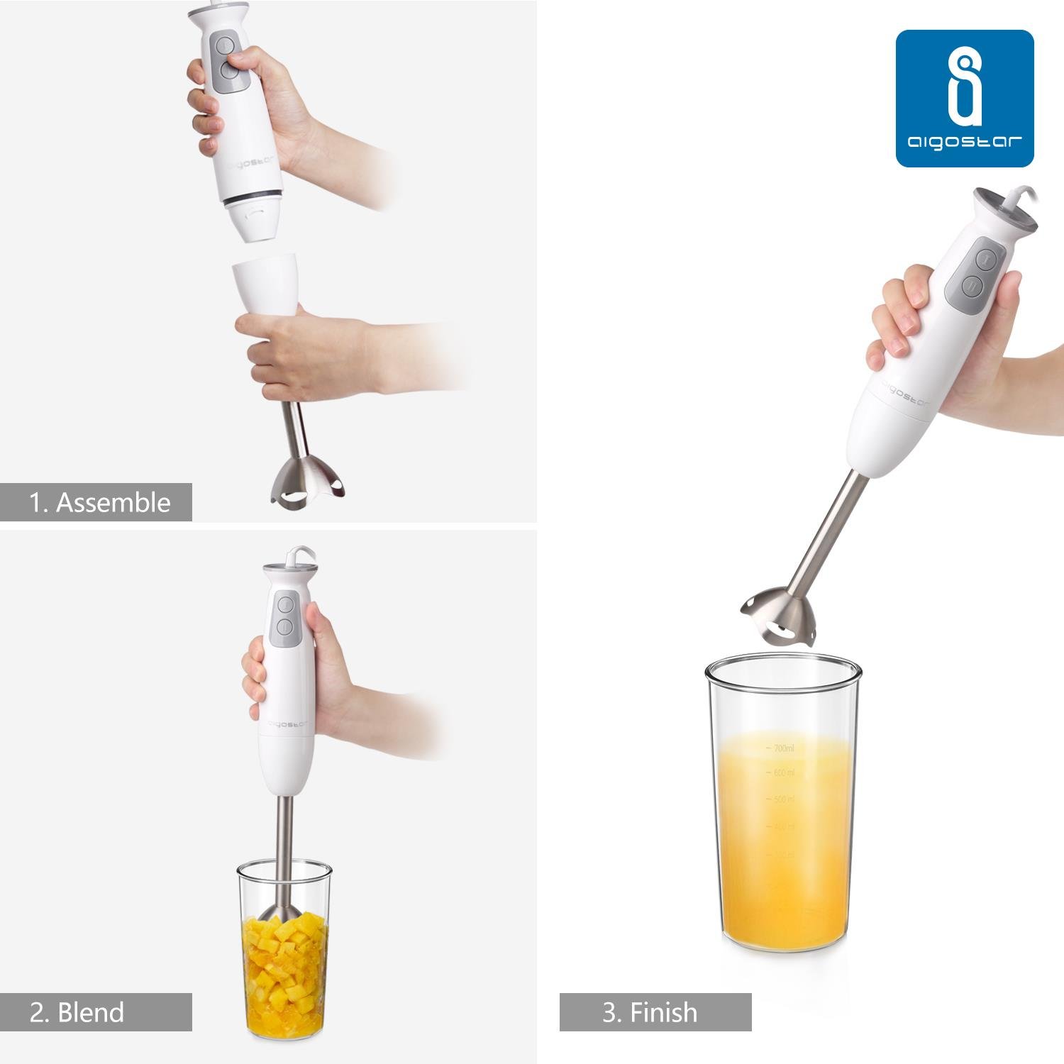 Aigostar Bianco 30ISF, minipimer da 400 W con bicchiere da 700 ml ...