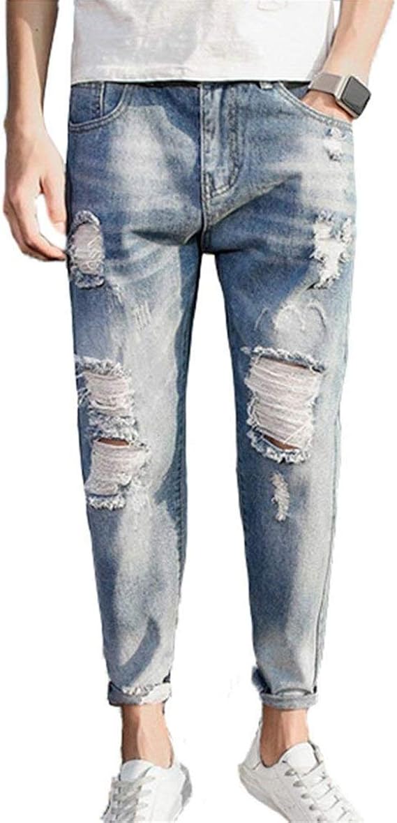 Los Nuevos Mens Jeans Moda Rasgado Deshilachados Straight Modernas ...
