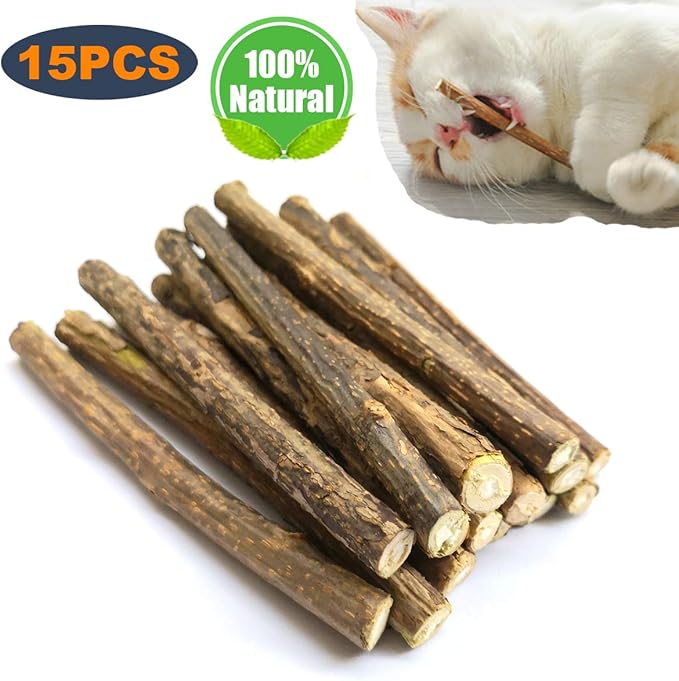 15PCS Natural Silvervine Sticks for Cats, Catnip Sticks Matatabi Chew Sticks Teeth Molar Chew ...
