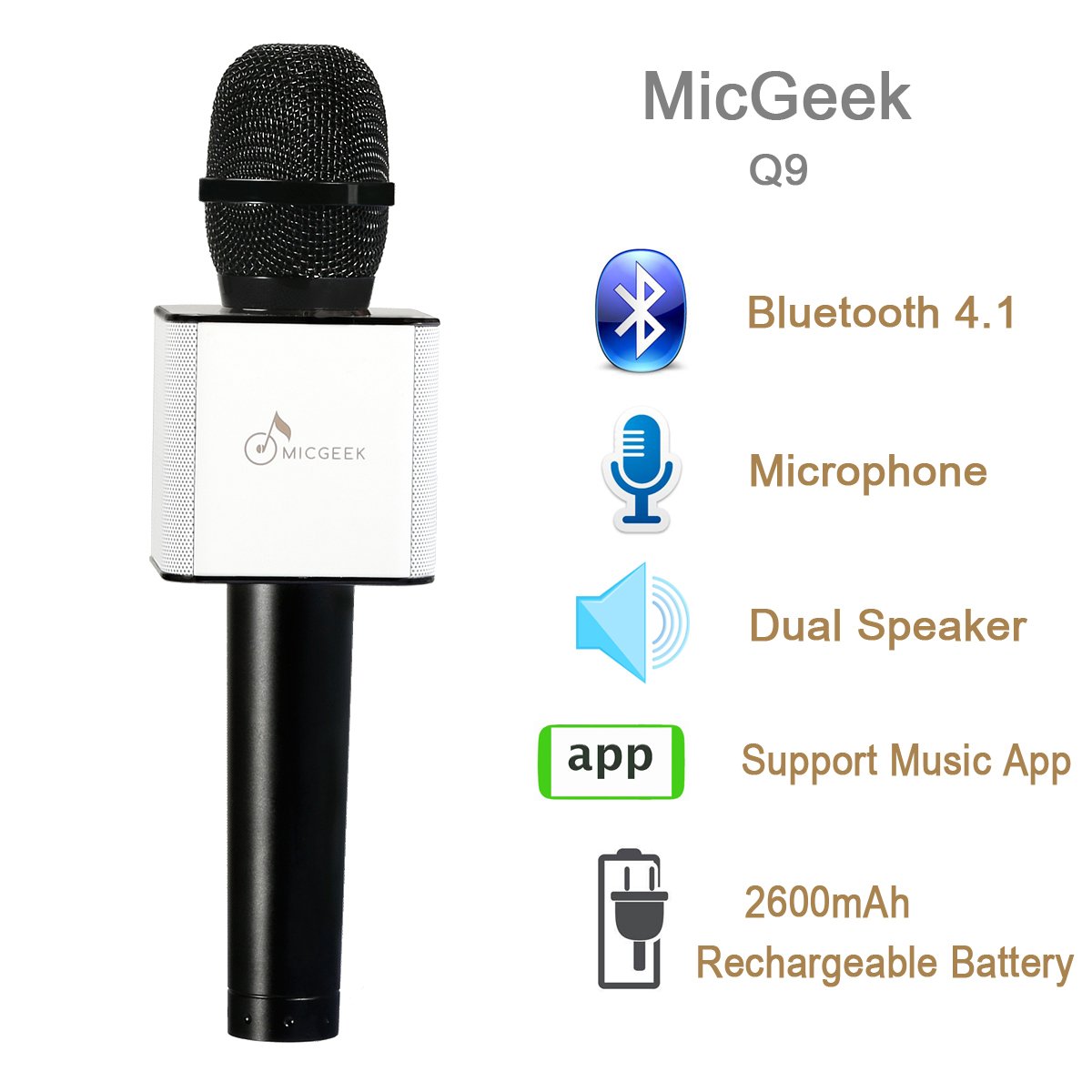 MicGeek Q9 Wireless Handheld Microphone with Bluetooth Speaker for ...