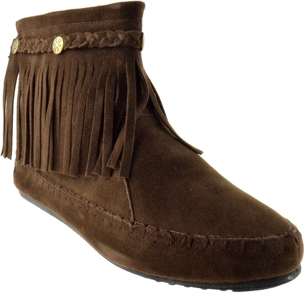 Buy SHOEDEZIGNS Western 19 Womens Fringe Moccasin Ankle Booties Coffee ...