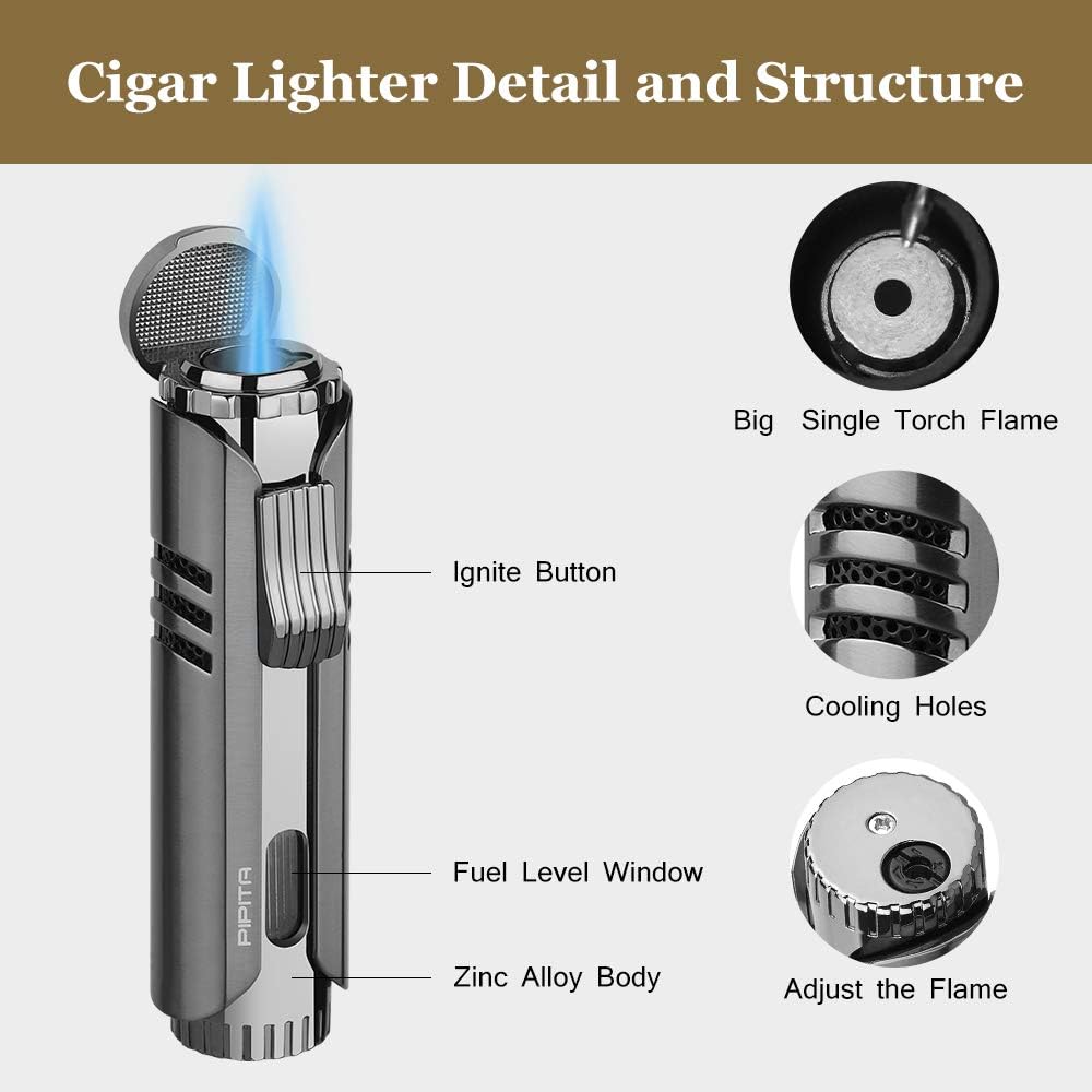 PIPITA Torch Lighter Windproof Cigar Butane Gas Lighter Jet Single ...