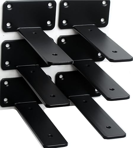 6 Pack - 4 inch Black Hidden L Shelf Bracket (1/5 Inch Thicked) Iron ...