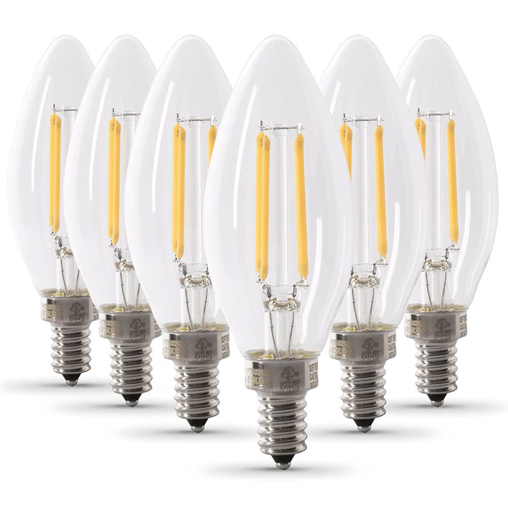 Feit Electric 60W Equivalent Candelabra LED Light Bulb, Dimmable, E12 Base, 2700K Soft White ...