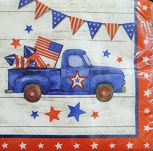 Patriotic American Truck with Stars & Stripe Pennant Banner and USA ...