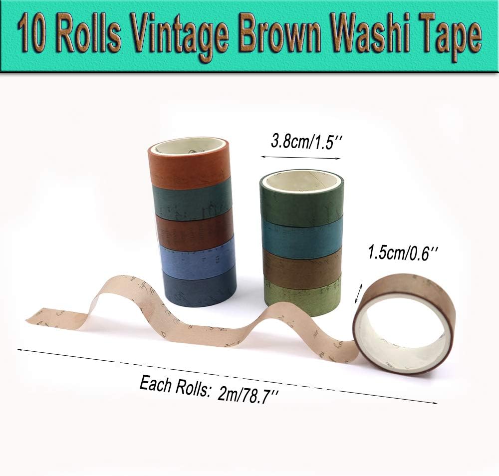 10 Rolls Retro Washi Tape Set, Decorative Vintage Writable Craft Tape ...