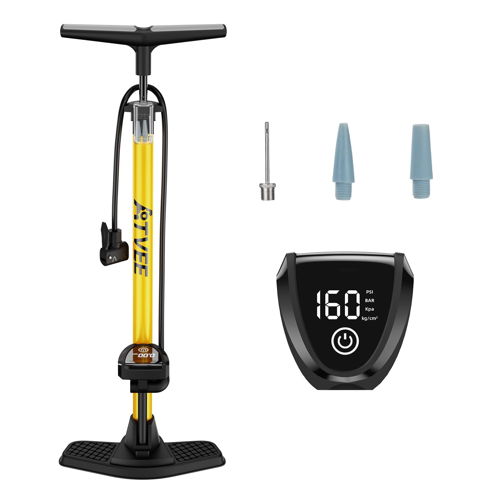 Bike Pump with Electronic Screen, 25” Height Full Size Bicycle Pump ...