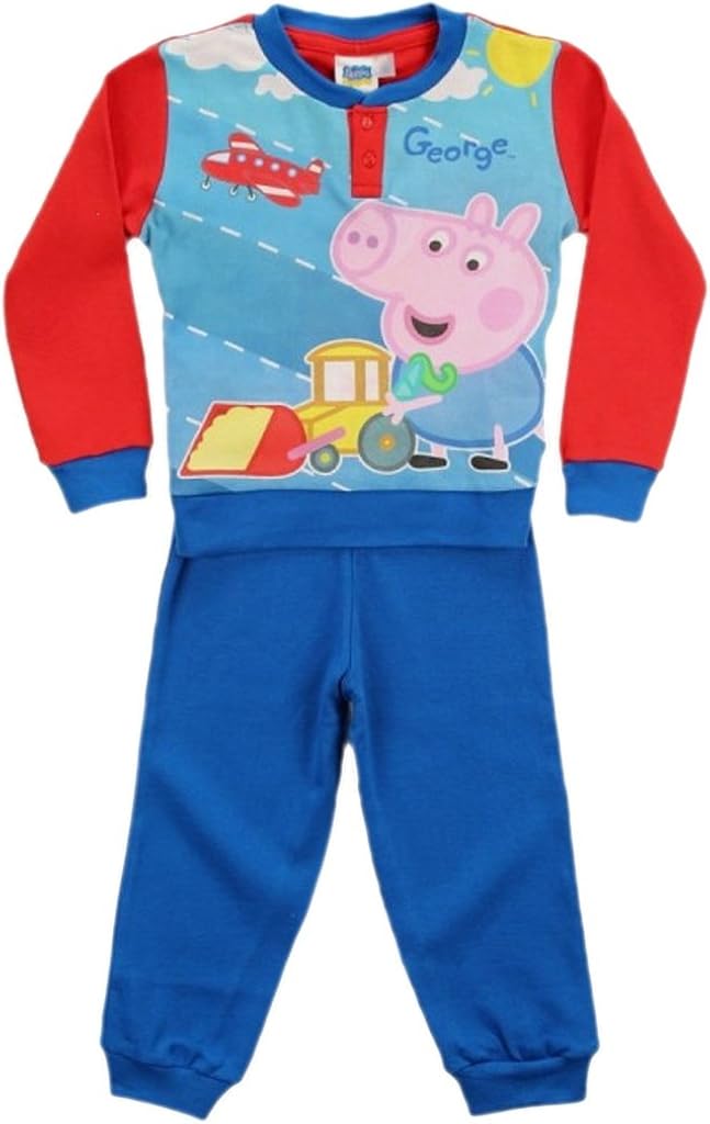 Peppa Pig George Boys Long Sleeve Pyjamas Nightwear PJ Set PJ's Red ...