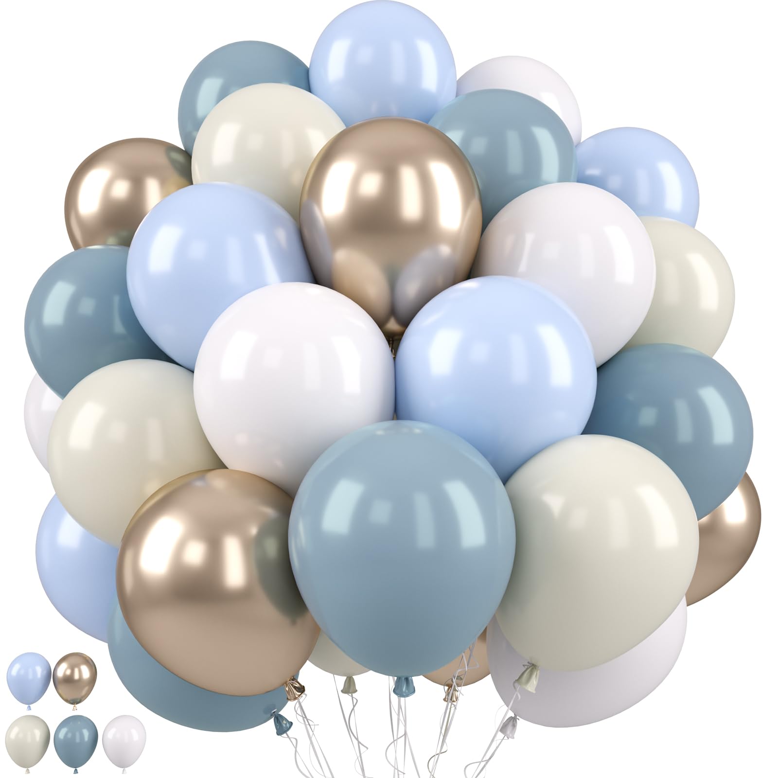 Dusty Blue Balloons, Dusty Blue and Gold Balloons, Baby Shower Balloon Fog Cream Ivory White ...