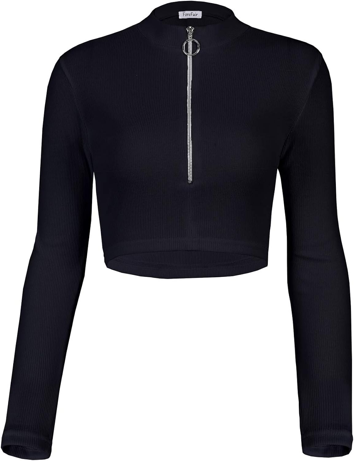 ForeFair Women's Slim Fit Zipper Crop Top Long Sleeve Ribbed Knit Sexy ...