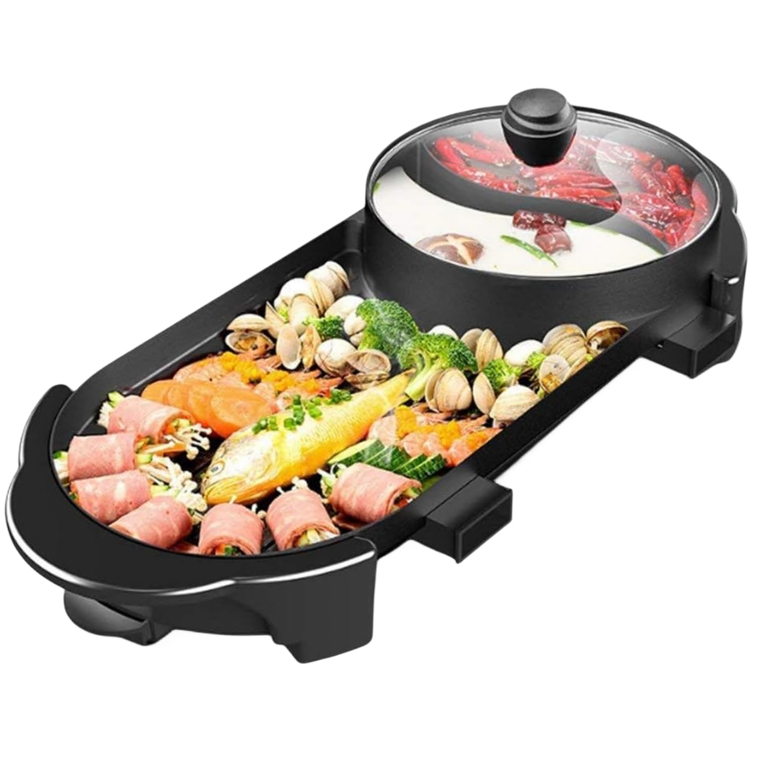 SEAAN Hot Pot with Grill, Korean BBQ Grill Indoor Hotpot Pot Electric ...