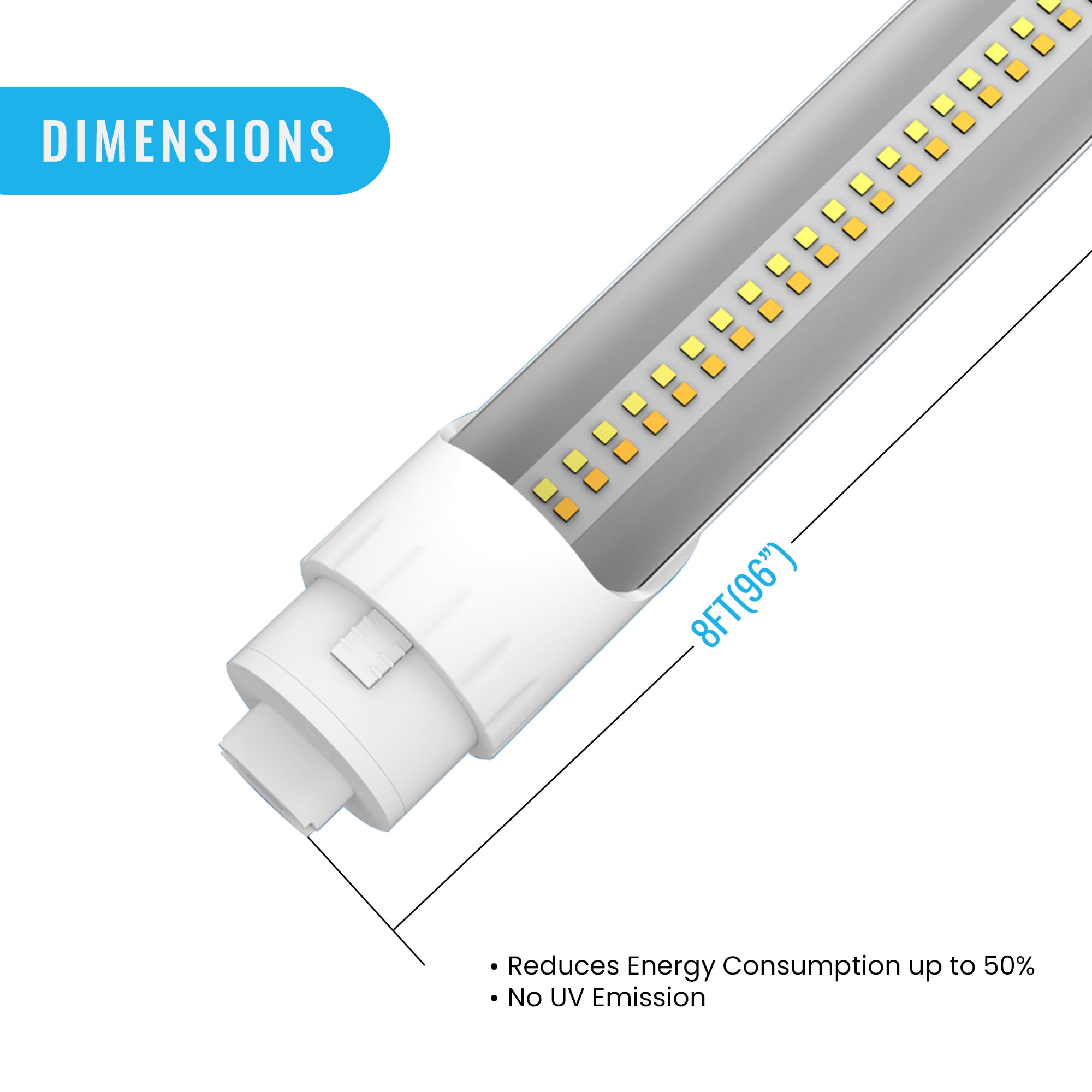 LEDMyplace LED Tube Lights - 8FT T8 LED Ballast Bypass Light Tube ...