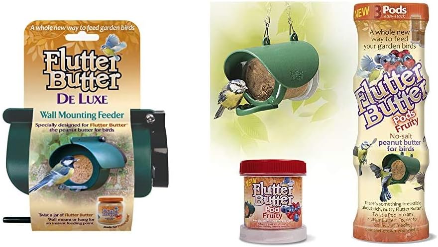 Jacobi Jayne Flutter Butter Deluxe Feeder, Green & Flutter Butter Fruity Pods, Pack of 3 x 170g ...