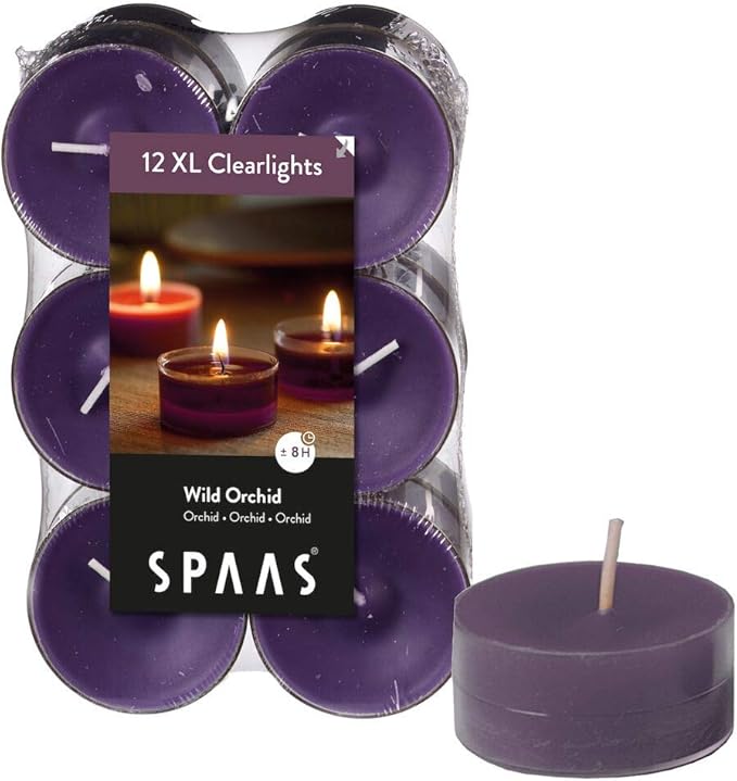 Spaas 12 Maxi Scented Tealights in Transparent Clear Cup, 8 Hours, Wild ...