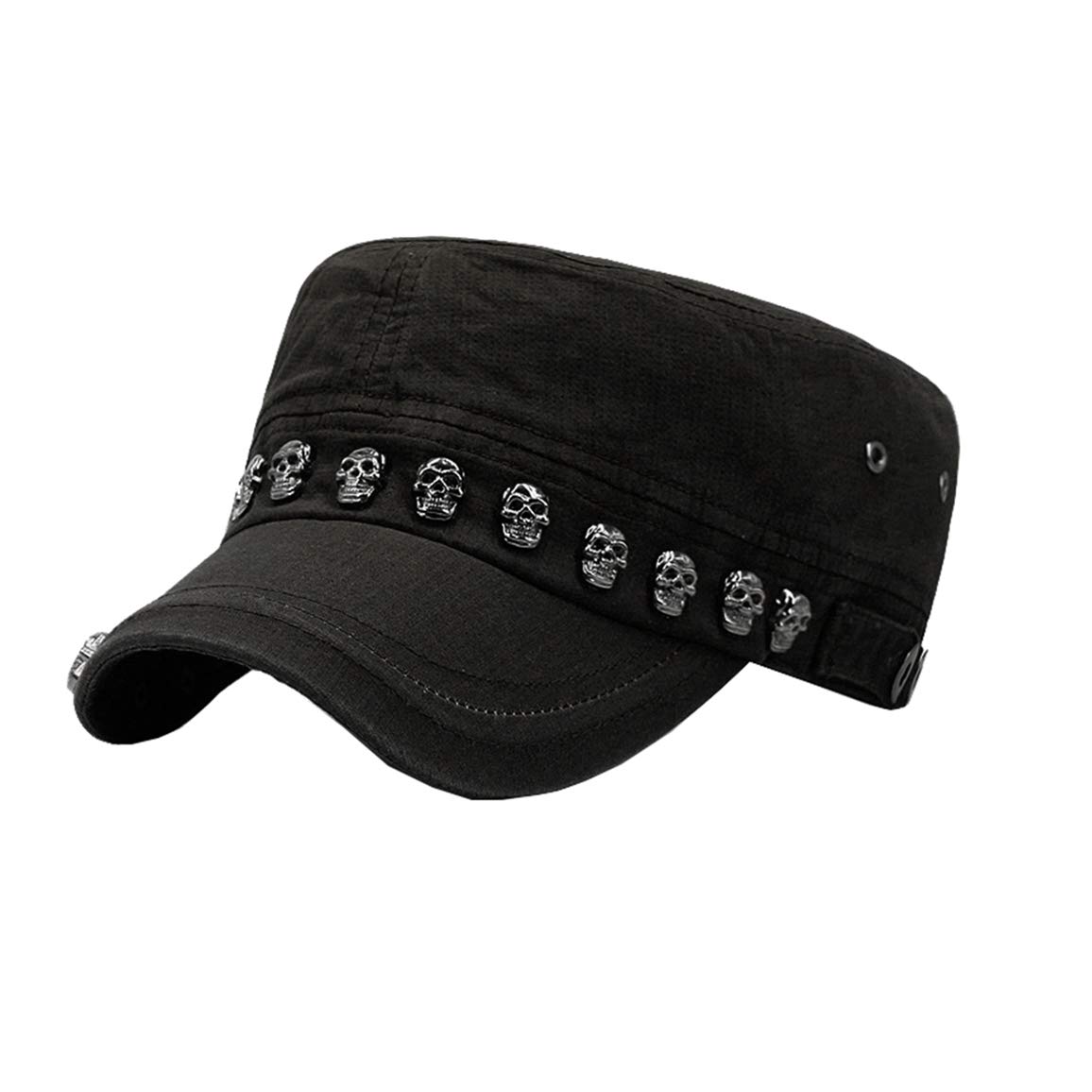 IZUS Military Punk Army-Cap with Skull/Skeleton Studded (Black02 ...