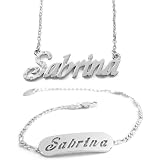 Amazon.com: Zacria Savannah Name Necklace & Bracelet 18K White Gold ...