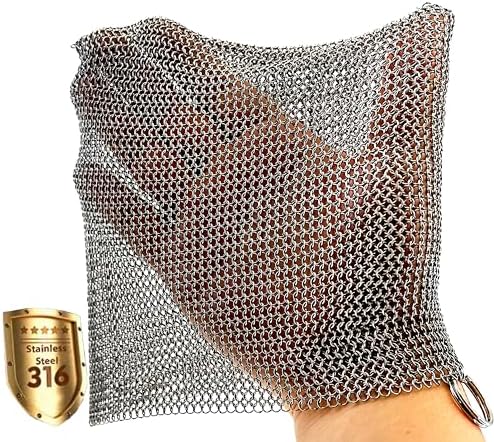ERGONOW Mesh Cast Iron Scrubber Fine Rings Welded Chainmail Scrubber ...