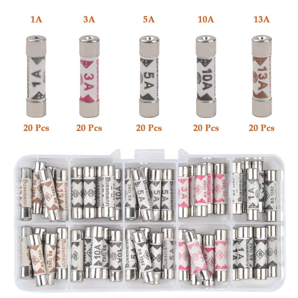 100Pcs 240V Volt Household Mains Plug Fuse 6.3×25 mm/0.25x1Inch BS1362 ...