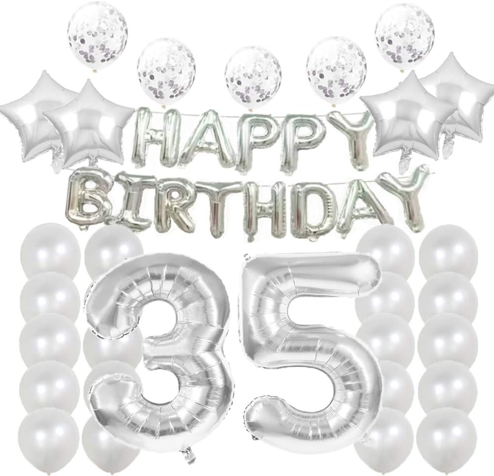35th Birthday Decorations Party Supplies,35th Birthday Balloons Silver ...