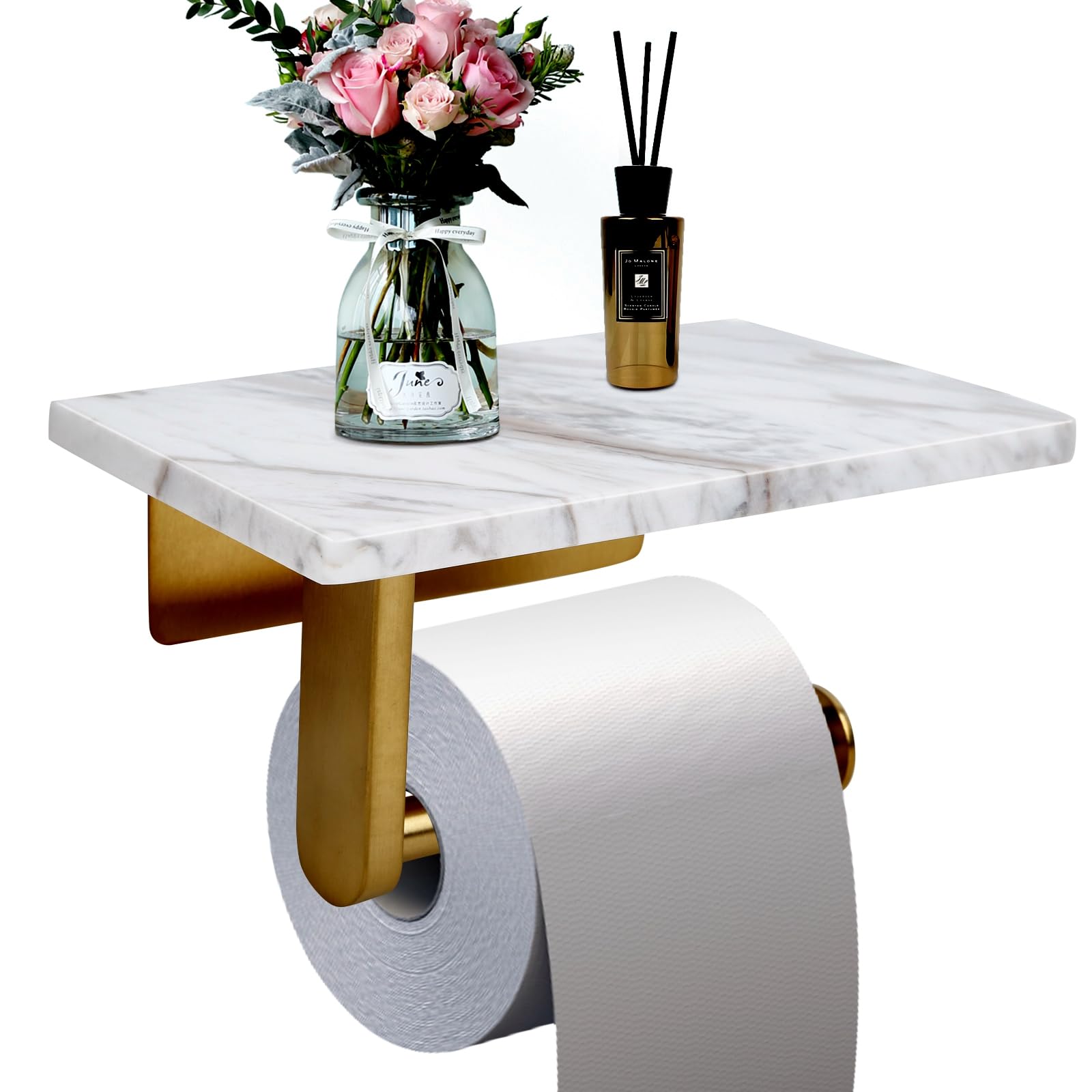 Toilet Paper Holder with Natural Marble Shelf for Bathroom Washroom ...