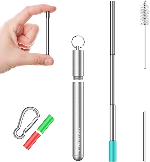 Amazon.com: Sunnywoo Collapsible Reusable Straws,Portable Stainless ...