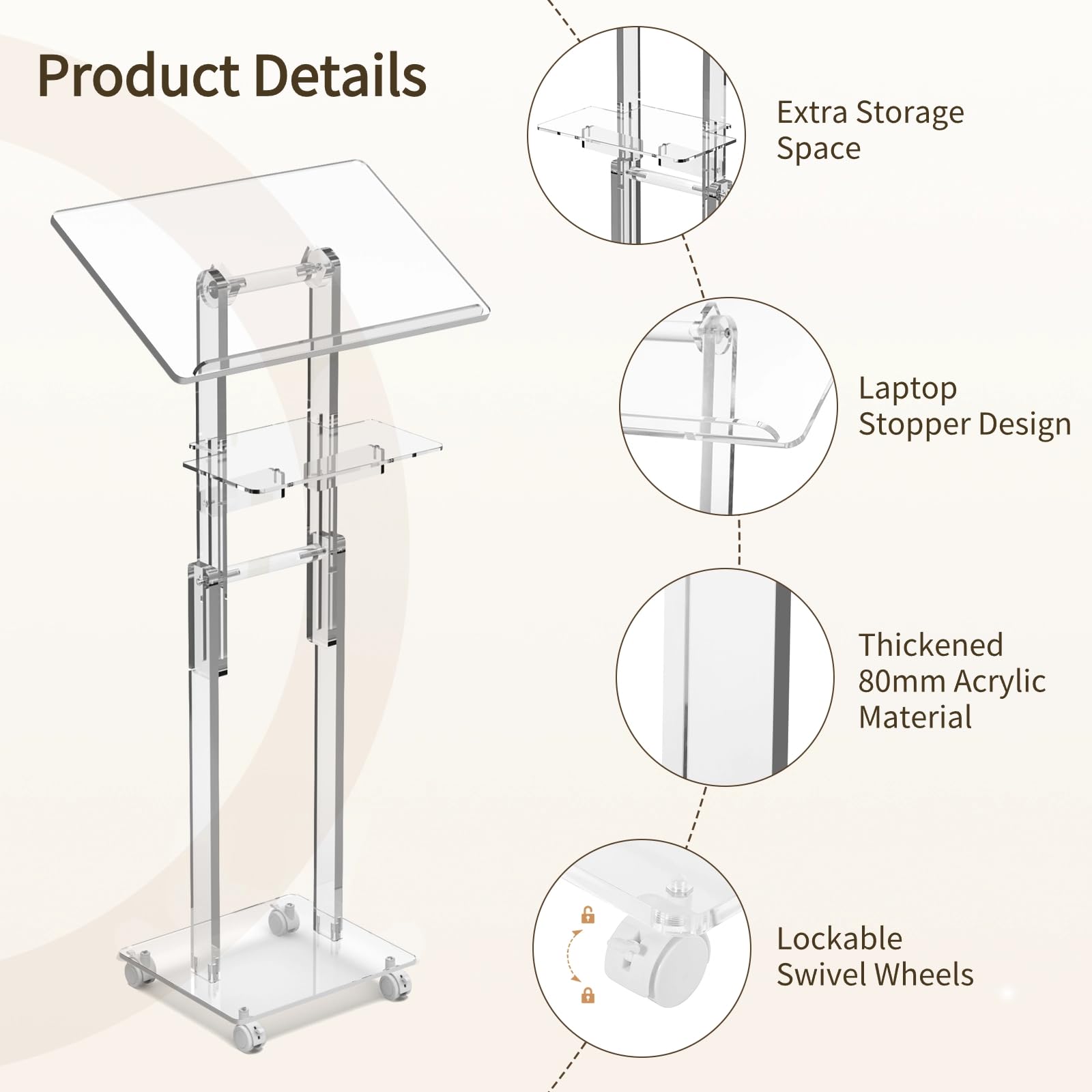 Mua Acrylic Podium Stand Portable, Rolling Podium with Wheels, Clear ...
