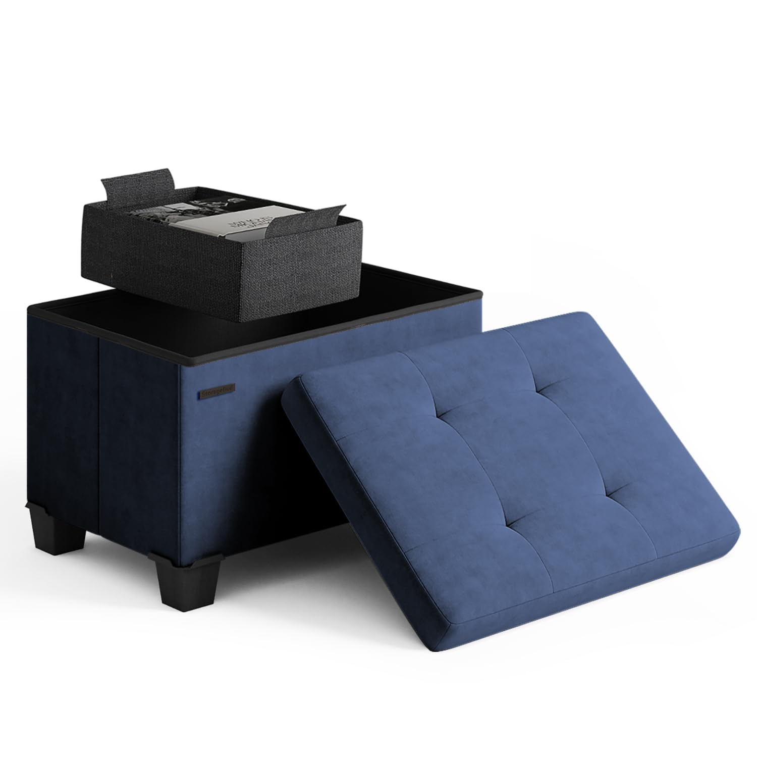 STORAGEBUD Storage Ottoman Cube with Small Bin, 16-in Square Ottoman ...