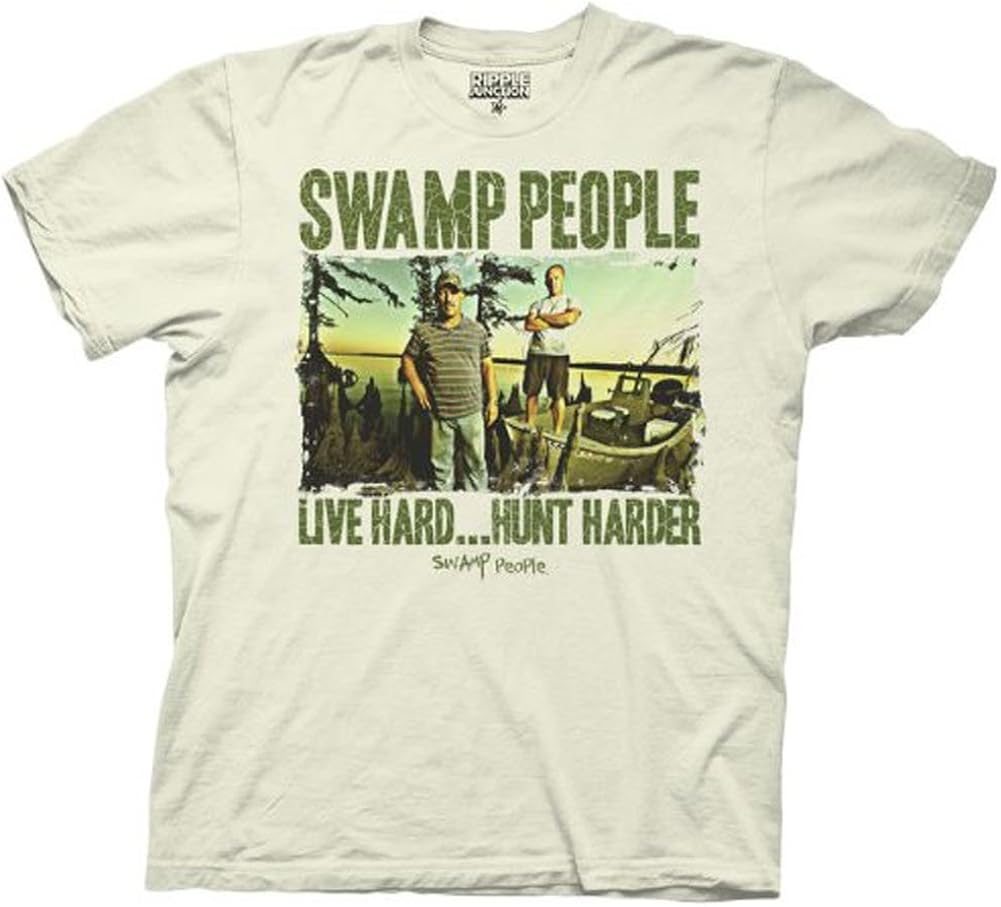 Swamp People Live Hard.Hunt Harder Natural Cream Men T-Shirt: Amazon.co ...
