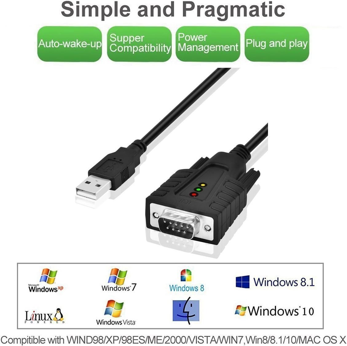InVaFoCo USB to RS232 DB9 9 pin Converter Cable – USB Serial Cable 1m ...