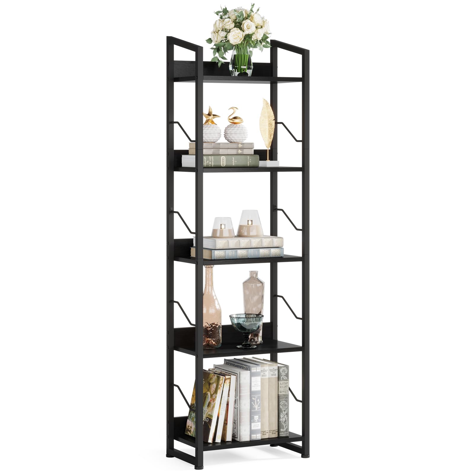 Hosfais 5 Tier Narrow Bookshelf: Tall Bookcase Shelf with Edge ...