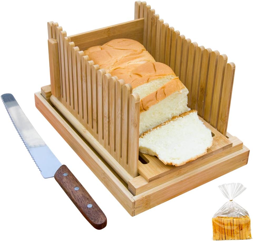 Amazon.com: Foldable Bamboo Bread Slicer Guide Cutter with Crumb ...