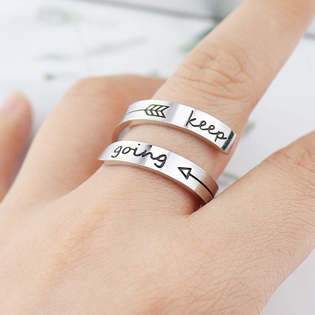 Gleamart Inspirational Ring Stainless Steel Engraved Keep Going Ring ...