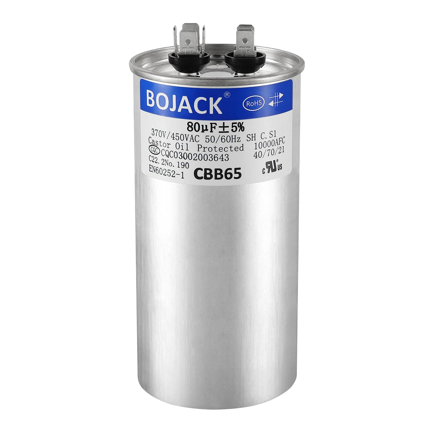 BOJACK 80 uF ±5% 80 MFD 370/450 V CBB65 Round Run Start Capacitor for AC Motor Run or Fan Start ...
