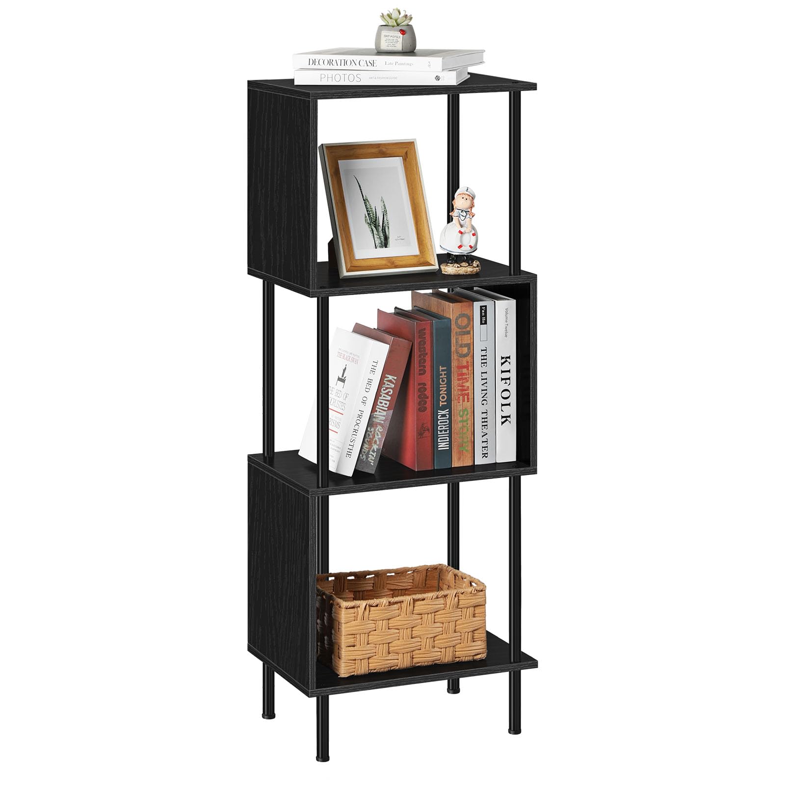 smusei 4 Tier Bookshelf for Small Spaces Narrow Black Bookcase ...