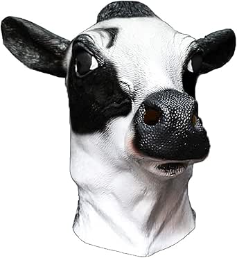 Amazon.com: Latex Cow Head Mask Milk Cow Farm Animal Moo Halloween ...