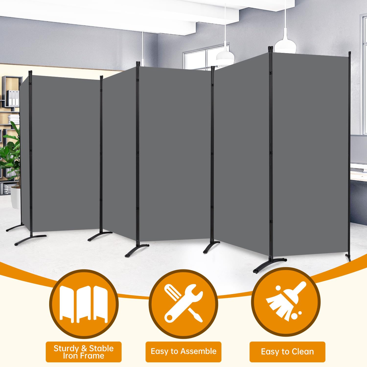CHOSENM 6 Panel Folding Privacy Screens, 6 FT Tall Wall Divider With ...