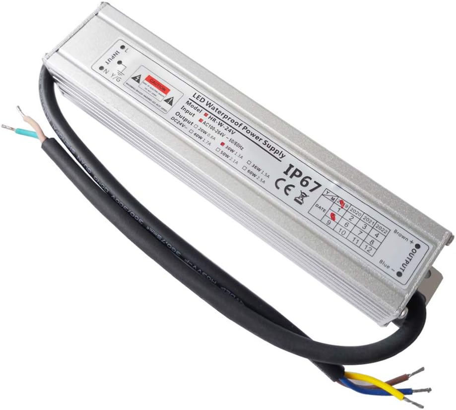 VARICART IP67 24V 1.25A 30W Waterproof LED Driver, Ultra Slim Universal Regulated AC DC ...