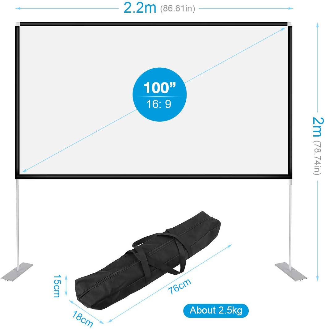 100 Inch Projector Screen,Powerextra 86.5x 78.8inch 16:9 HD 4K Foldable ...
