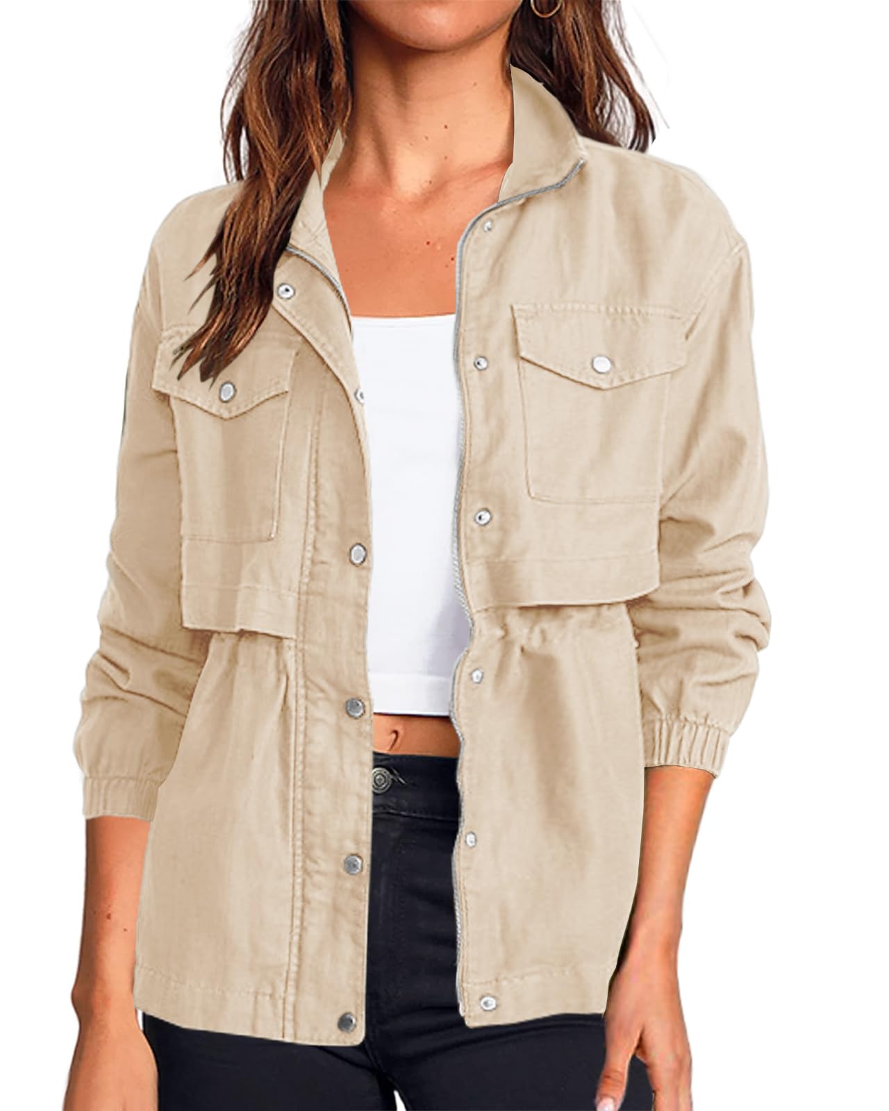 Onedreamer Womens Zip Up Military Safari Anorak Jackets Lightweight ...