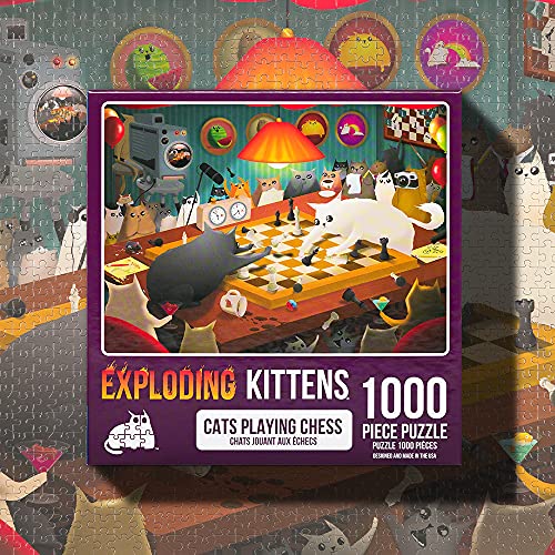 Exploding Kittens 1000 Piece Jigsaw Puzzle - Cats Playing Chess, Jigsaw ...