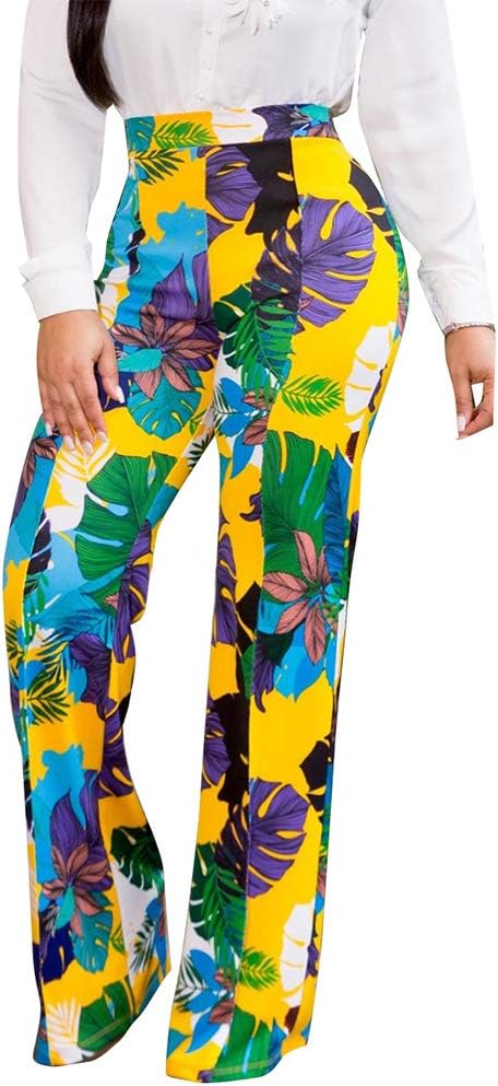 DFGHN Floral Printed Straight Pants for Women Wide Leg High Waist Pants ...