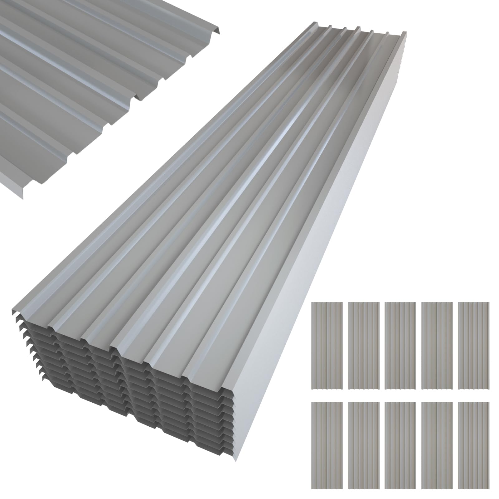 NeatiEase 10 Pcs Metal Roofing Panels, 8.1 Feet Corrugated Galvanized ...