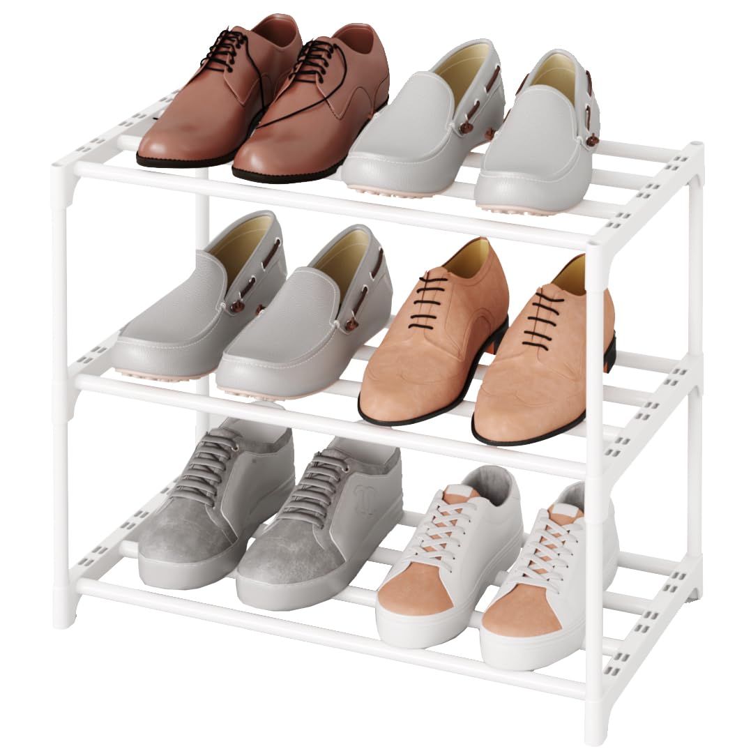 TAUEHR Small Stackable Shoe Rack,Narrow Kids Shoe Stand,Metal Shoe ...