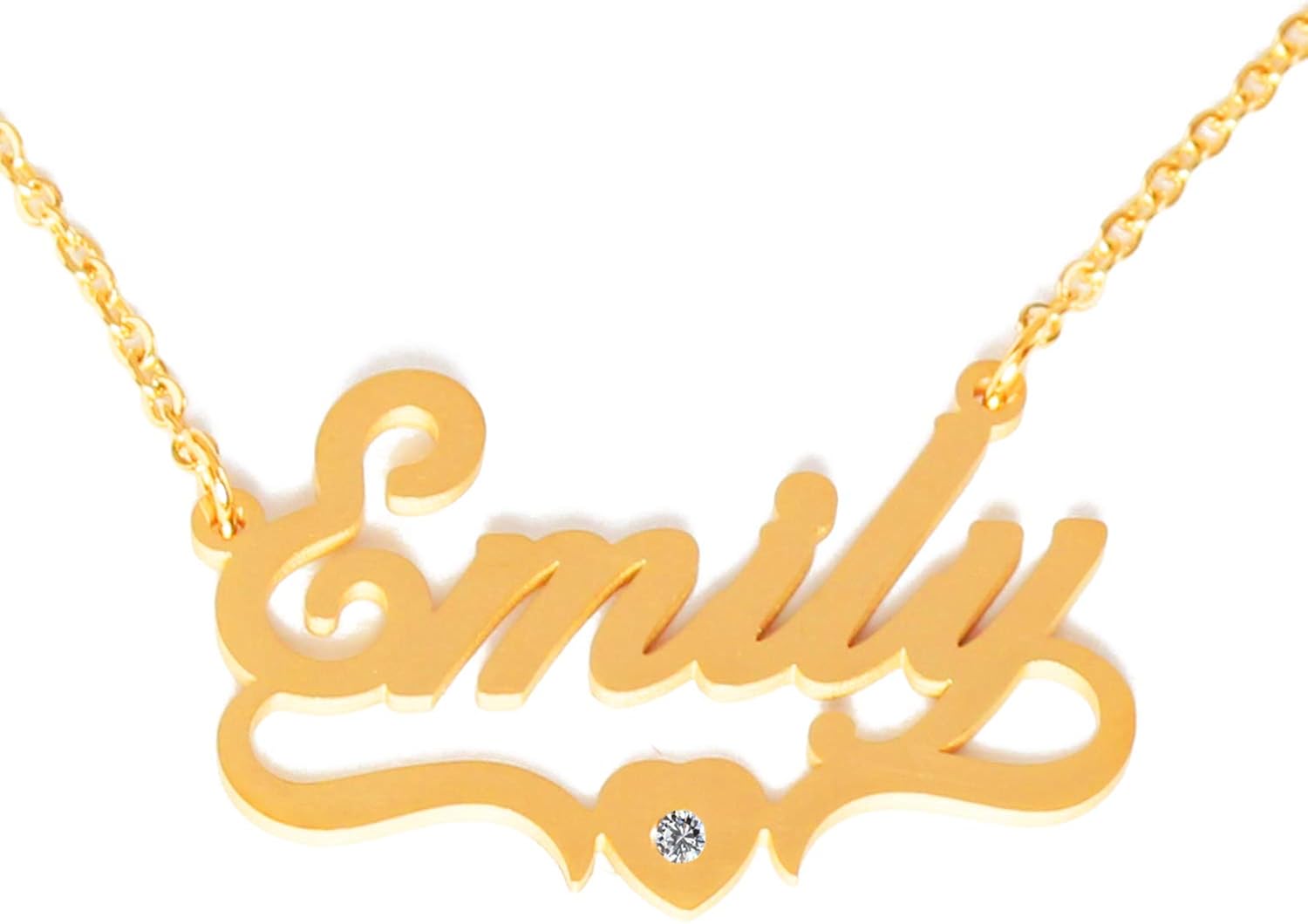 Emily Name Necklace Heart Shaped Gold Tone Personalized Dainty Necklace ...