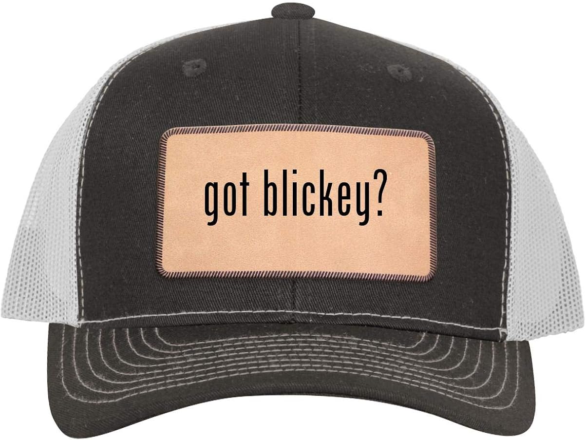 got Blickey? - Leather Light Brown Patch Engraved Trucker Hat Grey ...
