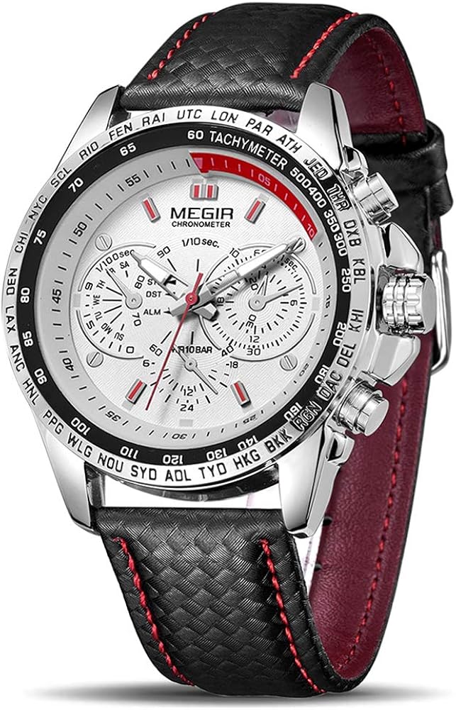MEGIR Men Wrist Watch Leather Waterproof Analog Quartz Sport Casual ...