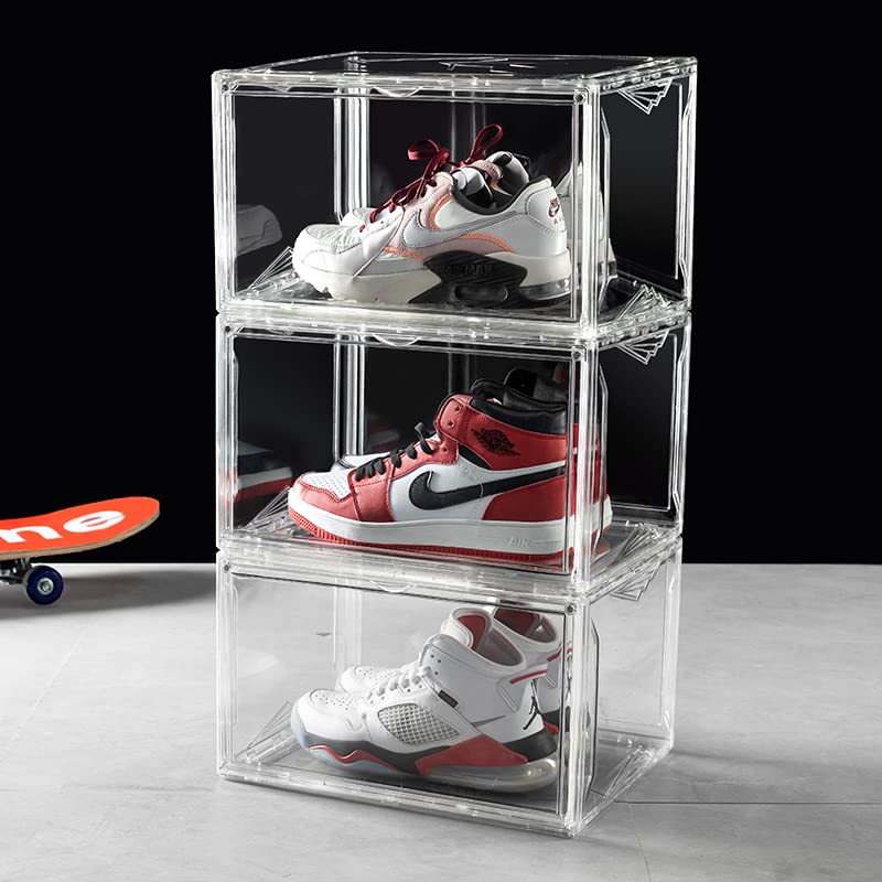 3-Pack Clear Shoe Boxes Stackable Plastic Sneaker Box Container ...