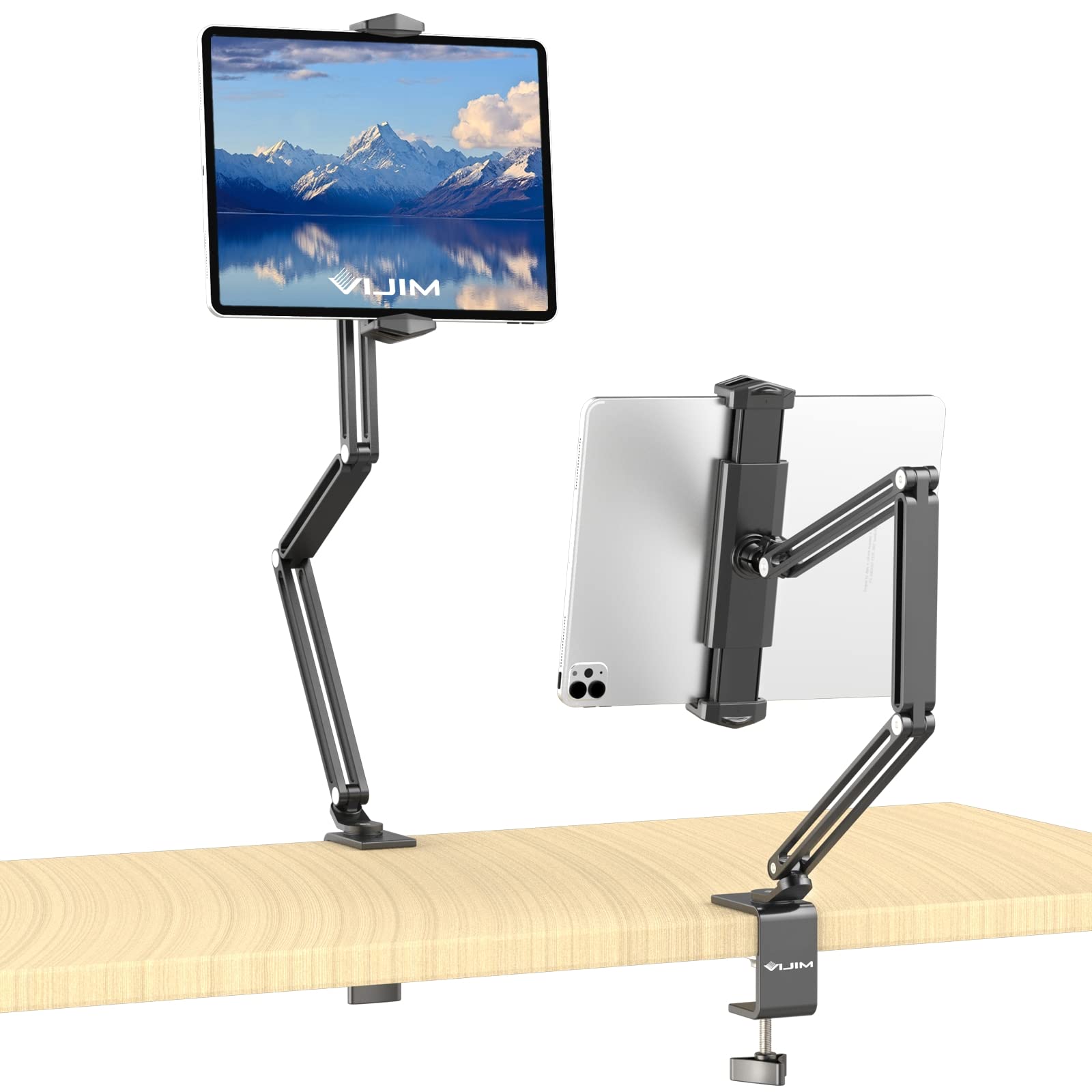 VIJIM iPad Tablet Holder for Bed or Desk, Black Metal Adjustable iPad ...