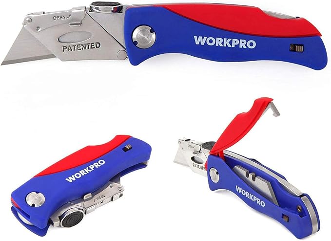 WORKPRO Folding Utility Knife, Quick-Change Pocket Box Cutter, Blades ...