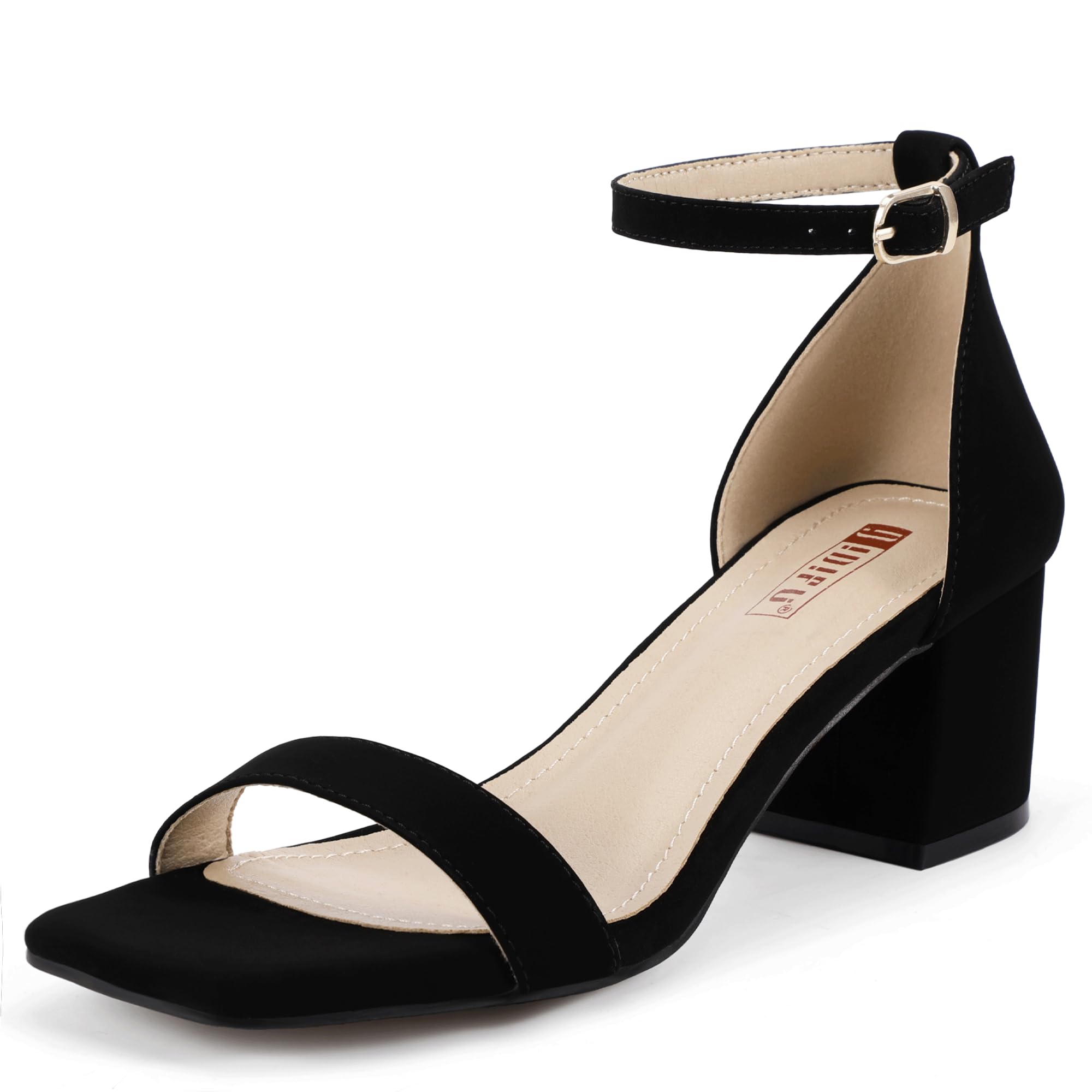 IDIFU Black Heels Chunky Block Low Heels Square Open Toe Ankle Strap ...